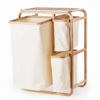 China 3 Compartment Cabinet Clothing Organizer Lacquer Finish Dirty Clothes Basket Shelf Storage Sorter for Home Organization for sale
