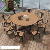 China Plastic Wood Outdoor Courtyard Round Tables Leisure Cafe Garden Furniture with Mail Packing and Wood-plastic Material for sale