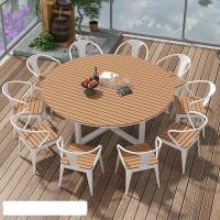 China Plastic Wood Outdoor Courtyard Round Tables Leisure Cafe Garden Furniture with Mail Packing and Wood-plastic Material for sale
