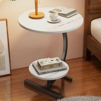 China 2-Tier Round Sofa Side Faux Marble End Table, Beside with Storage Shelf C-Shaped Legs, Nightstand for Living for sale