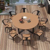 China Round Outdoor Dining Table Set Plastic Wood Tables for Restaurant and Room in Garden Chairs sets for sale
