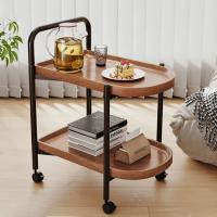 China 2 Tiers Wooden Coffee Table, Rolling Storage Rack Bed Side , Living Room Tray, 2 Layers Center Round for sale