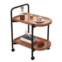China 2 Tiers Wooden Coffee Table, Rolling Storage Rack Bed Side , Living Room Tray, 2 Layers Center Round for sale