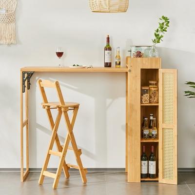 China Modern Design Bar Dining Table and Chair Set with Storage Cabinet Folding Rectangle Space-Saving Small Side Eating Stand for sale