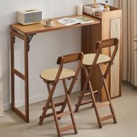 China Modern Design Bar Dining Table and Chair Set with Storage Cabinet Folding Rectangle Space-Saving Small Side Eating Stand for sale