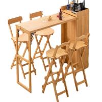 China Modern Design Bar Dining Table and Chair Set with Storage Cabinet Folding Rectangle Space-Saving Small Side Eating Stand for sale
