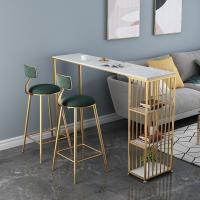China Iron Metal Type Modern Apartment Dining Table with Storage and Comfortable Velvet Pad Chair High Bar Stools Footrest for sale