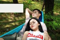 China Fabric Mail Packing Y Two Persons Portable Camping Hammock with Mosquito Net Outdoor Folding Hanging Bed Chairs for Hiking for sale