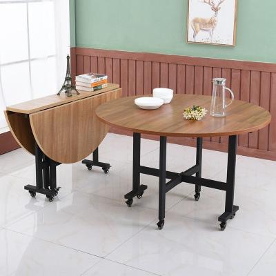 China DINING TABLE Modern Wooden Round Party Large Living Room Kitchen Furniture Moving Platform with Wheel Drop Leaf Style for sale