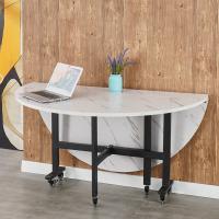 China DINING TABLE Modern Wooden Round Party Large Living Room Kitchen Furniture Moving Platform with Wheel Drop Leaf Style for sale