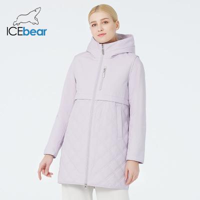 China Hooded Non-Quilting Jacket with Quilted Lower Section - Sizes 42-50, 82-88cm Length, White/Light Purple for sale