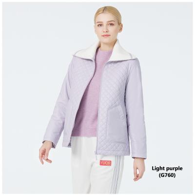 China ICEBERA Women Purple Spring Autumn Coat Short Waist Knitted Collar Size XL/48 Shoulder 42cm for sale