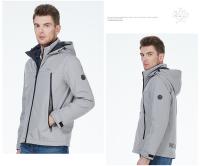 China Detachable Hat Spring Grey Polyester Coat Long Sleeve Button Closure S-3XL for sale
