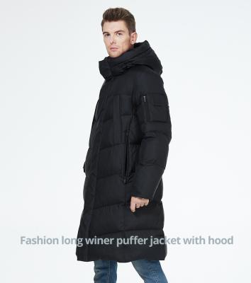 China Men Winter Long Down Jacket with Hood Stand Collar Size 48-56 Four Pocket Parka Coat for sale