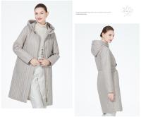 China Vertical Stripe Long Padded Jacket for Women - 98-104cm Length, 44-52 Size Range with Belt Design for sale