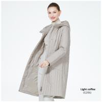 China Vertical Stripe Long Padded Jacket for Women - 98-104cm Length, 44-52 Size Range with Belt Design for sale