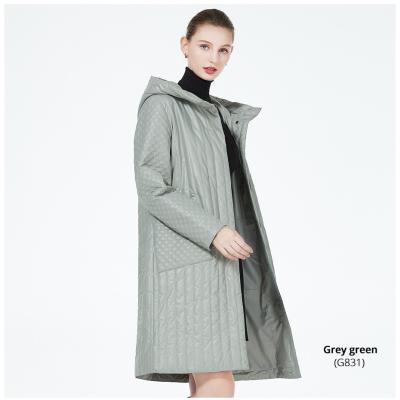 China Women's Long Padded Coat Below Knee Length 98-104cm Spring Autumn Jacket with Belt Size 44-52 for sale
