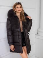 China Bio Fluff Women's Winter Coat with Real Fox Fur Collar - Mid-Length Waterproof Jacket in 4 Colors for sale