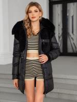 China Bio Fluff Women's Winter Coat with Real Fox Fur Collar - Waterproof Mid-Length Jacket in 4 Colors for sale