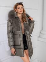China Bio Fluff Women's Winter Coat with Real Fox Fur Collar - Machine Washable Mid-Length Jacket in 4 Colors for sale