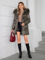 China Bio Fluff Women's Winter Coat with Real Fox Fur Collar - Machine Washable Mid-Length Jacket in 4 Colors for sale