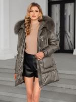 China Bio Fluff Women's Winter Coat with Real Fox Fur Collar - Machine Washable Mid-Length Jacket in 4 Colors for sale