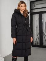 China Women Hooded Long Winter Coat Down Fill Waterproof Windproof Dark Color Sizes 42-50 for sale