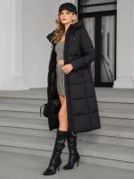China Women Hooded Long Winter Coat Down Fill Waterproof Windproof Dark Color Sizes 42-50 for sale