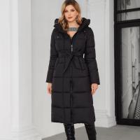 China Women Hooded Long Winter Coat Down Fill Waterproof Windproof Dark Color Sizes 42-50 for sale