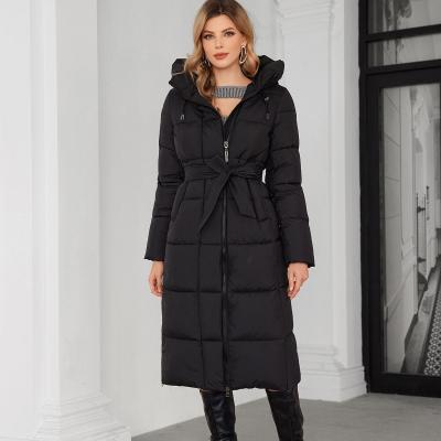 China Women Hooded Long Winter Coat Down Fill Waterproof Windproof Dark Color Sizes 42-50 for sale