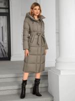 China Bio Fluff Woman Coat Hooded Thickened Long Cotton Coat with Slanted Placket and Pleats Sizes 42-50 for sale