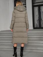 China Bio Fluff Woman Coat Hooded Thickened Long Cotton Coat with Slanted Placket and Pleats Sizes 42-50 for sale