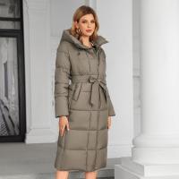 China Bio Fluff Woman Coat Hooded Thickened Long Cotton Coat with Slanted Placket and Pleats Sizes 42-50 for sale
