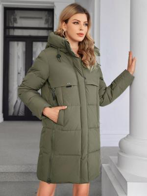 China Classic Four Pocket Mid-Length Thickened Down Jacket Women Winter Coat Machine Washable Bio Down Dark Colors Size 42-50 for sale