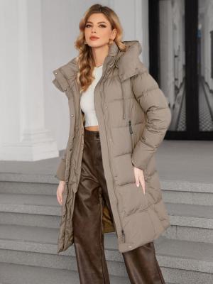 China Women Mid Length Detachable Hood Down Cotton Jacket 42-50 Sizes Warm Winter Coat for sale