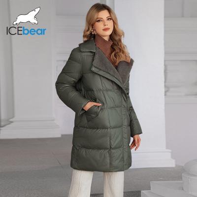 China ICEBERA Bio Fluff Woman Coat Real Fox Fur Collar Thicken Winter Jacket Size 42-50 for sale