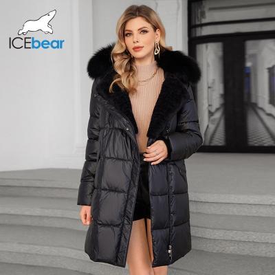 China Real Fox Fur Collar Mid Length Down Jacket Oblique Placket Design 42-50 Size for sale