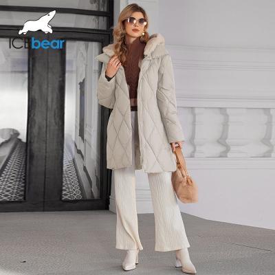 China Winter Mid Length Down Jacket for Women 50-60 Sizes Detachable Mink Fur Hood for sale