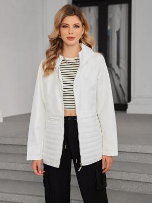 China Women's Spring Autumn Coat Knitted Collar Full Sleeve Functional Pockets Casual Outerwear for sale