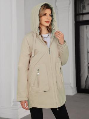 China Woman Spring Autumn Coat with Polyester Lining Side Pockets and Adjustable Drawstrings for Casual Outerwear for sale