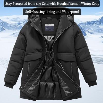 China Women Winter Coat with Self-Heating Lining Waterproof Hooded Cotton Filled 3 Colors for sale
