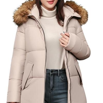 China Women Winter Coat with Hood Thicken Cotton Filling Self-Heating Lining Big Pockets Long Sleeve for sale