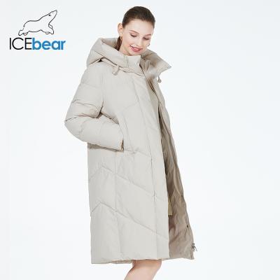 China Women's Long Khaki Puffer Coat 100cm Winter Down Jacket with Adjustable Hood for sale