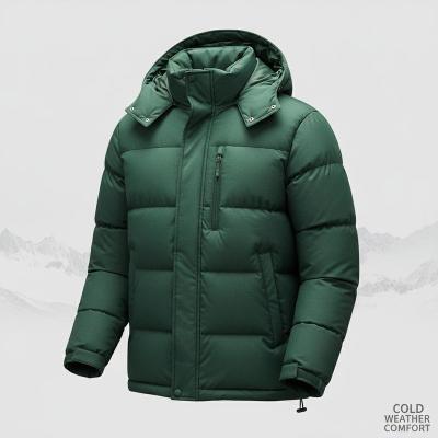 China Bio-based Down Recycled Polyester Heavy Down Jacket Men Stand Collar Hood 101-107.6cm Length for sale