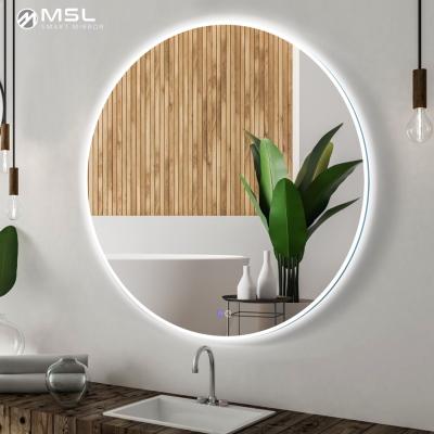 China 5mm Round LED Backlit Bathroom Mirror with Magnifying Glass 24W IP44 Waterproof for Beauty Salon for sale