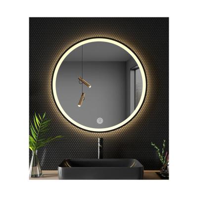 China Round LED Bathroom Mirror 12V Dimmable 3000K-6000K Black Illuminated Custom Size for sale