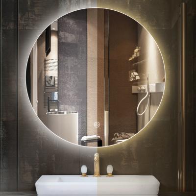 China 5mm LED Round Bathroom Mirror Silver Finish 12V 3000K-6000K Adjustable Lighting for Hotels and Homes for sale