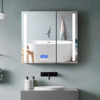 China Digital Clock LED Bathroom Mirror Cabinet with Aluminum Frame - 12V, 3000K-6000K CCT, Anti-Fog & Motion Sensor for sale