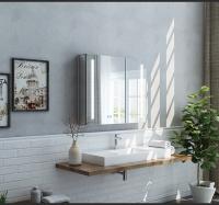 China Digital Clock LED Bathroom Mirror Cabinet with Aluminum Frame - 12V, 3000K-6000K CCT, Anti-Fog & Motion Sensor for sale