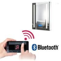 China Digital Clock LED Bathroom Mirror Cabinet with Aluminum Frame - 12V, 3000K-6000K CCT, Anti-Fog & Motion Sensor for sale